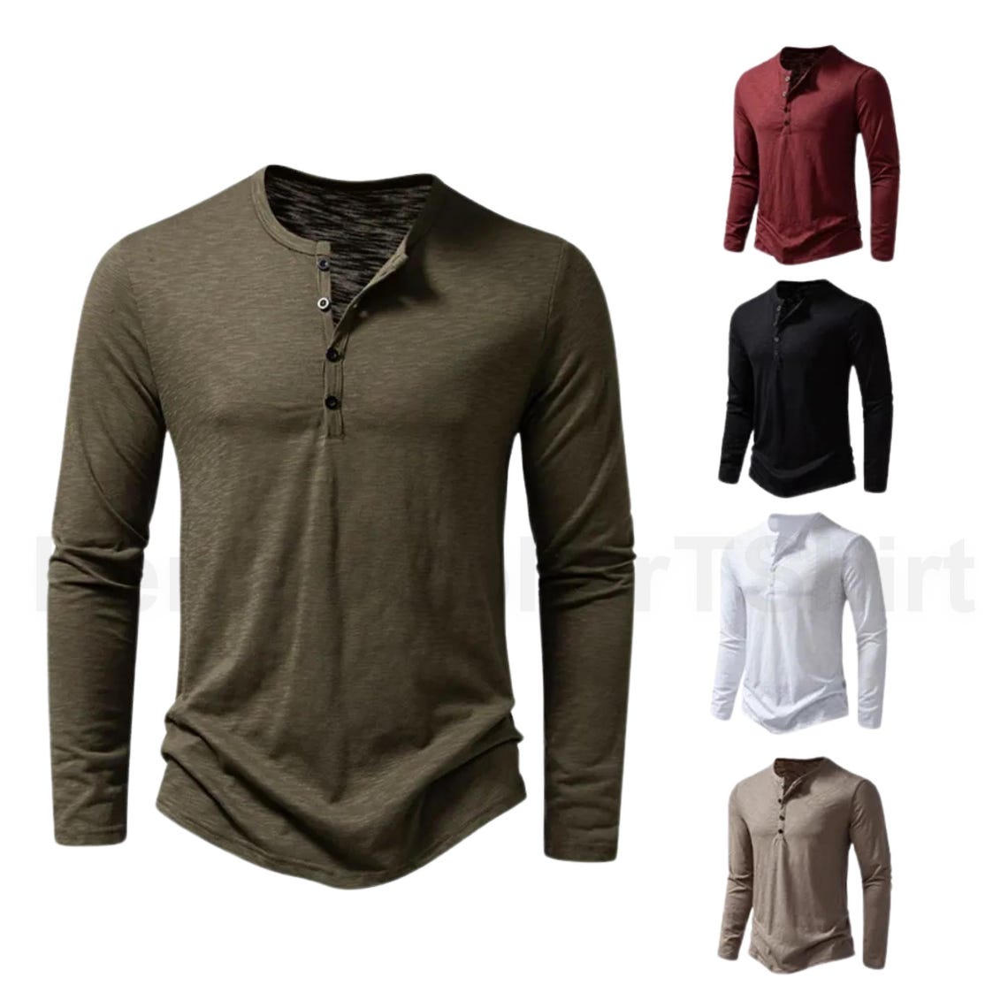 Mens Henley Shirts Casual Stretch Top Solid Color Crew Neck and Short Sleeve T-shirt With Button ...