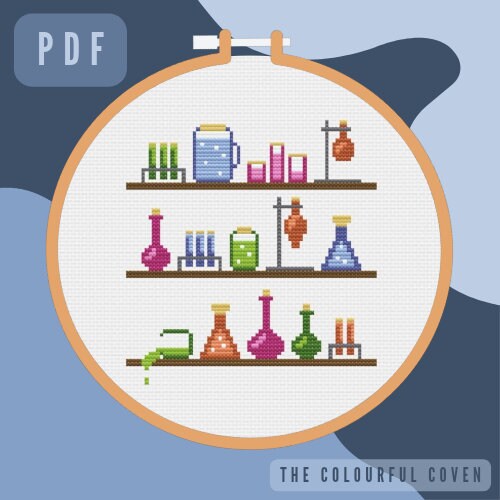 Two Patterns!! Cross Stitch Pattern 'miniature Potion Bottle Shelving ...
