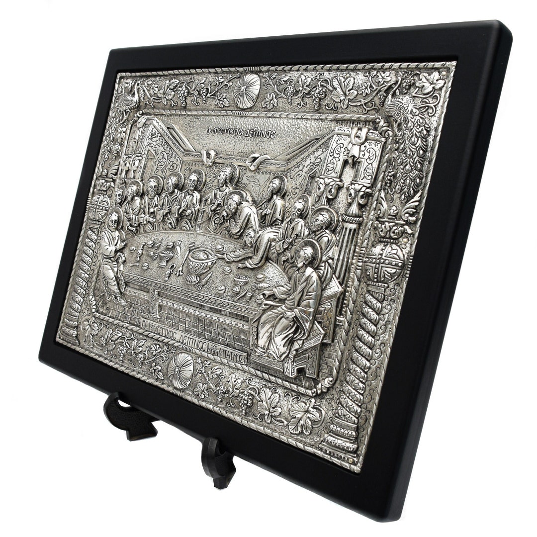Last Supper Wall Icon in 3D Silver Relif • Religious New Home Gift, Sterling Silver Jesus ...