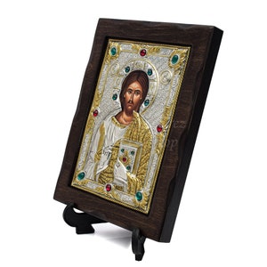 Christ Pantocrator Icon With Gemstones, Sterling Silver & Gold ...
