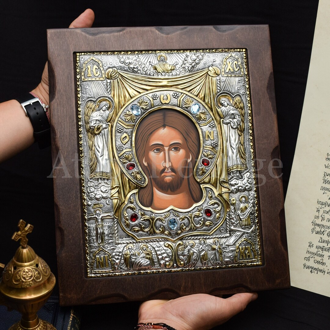 Jesus Christ Icon With Gemstones, Faith & Pray Gift for Christian Home ...