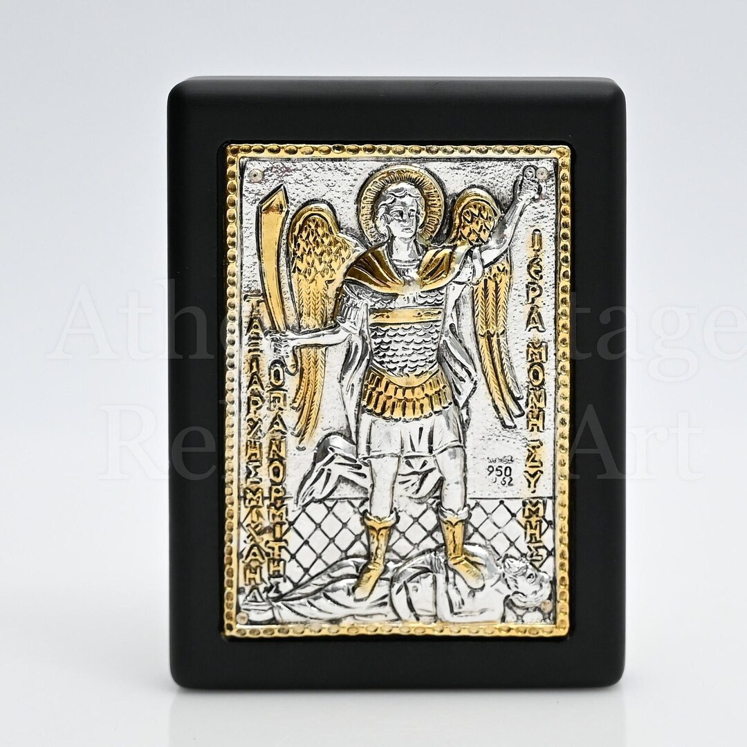 Orthodox Icon Archangel Michael Panormitis - Silver & Wood Small ...