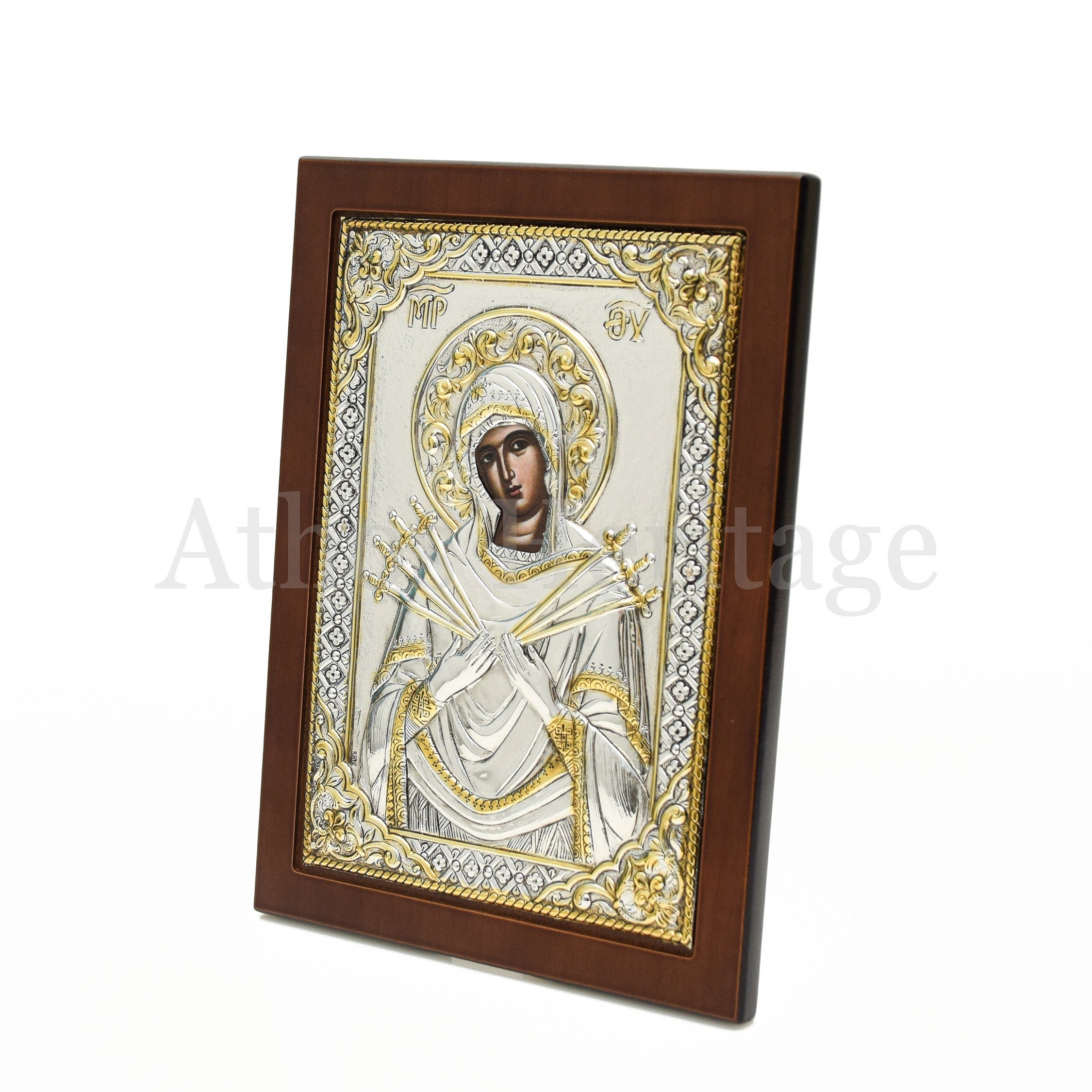 Virgin Mary of the Seven Swords, Greek Silver Icon REAL Sterling 925 ...