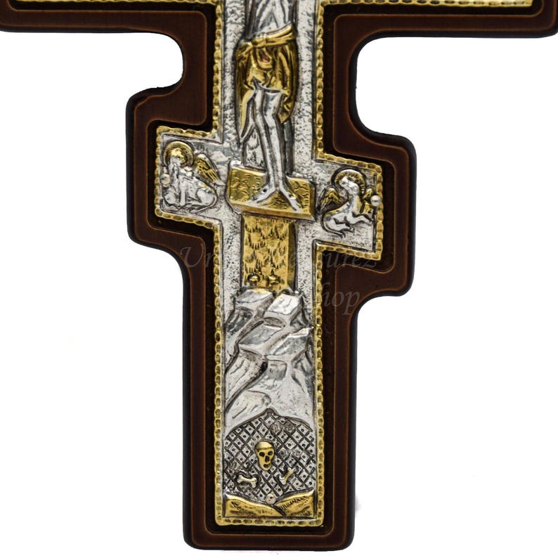 Orthodox Cross Religious Home Iconostasis Silver Relief on Wood ...