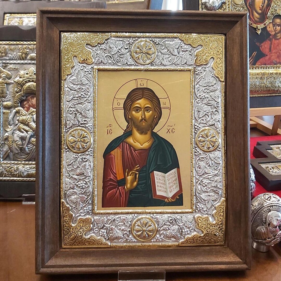 Our Lord Jesus Orthodox Icon, Silver Frame Altar Iconostasis ...