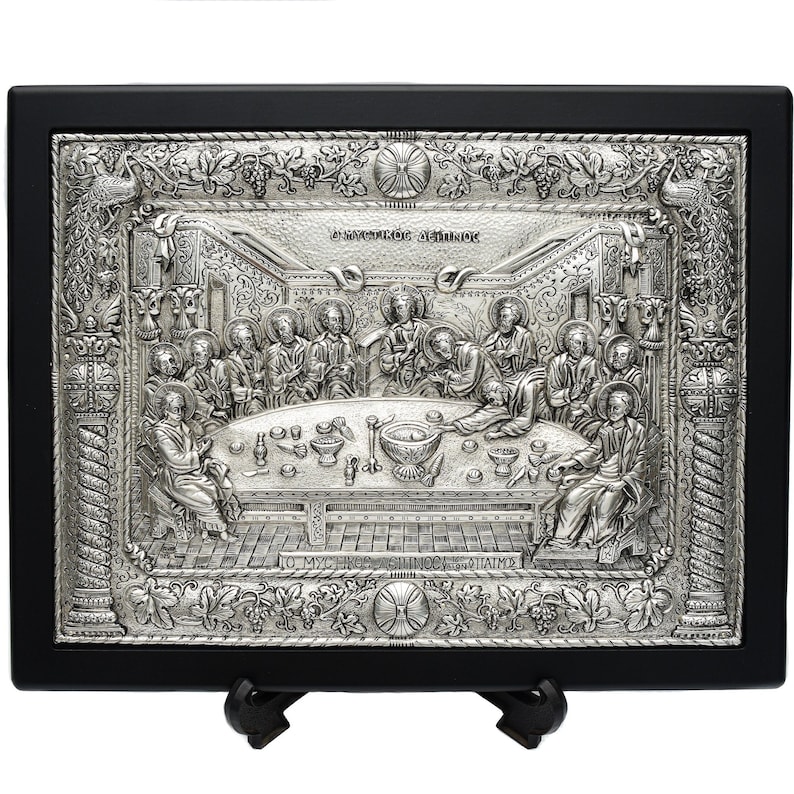 Last Supper Wall Icon in 3D Silver Relif • Religious New Home Gift, Sterling Silver Jesus ...