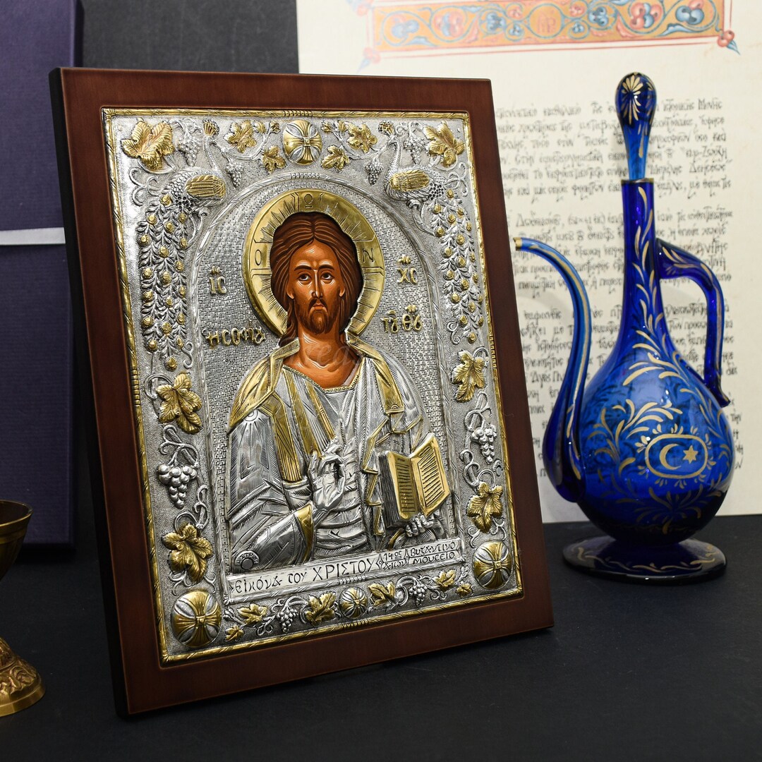 Wall Icon of Jesus Christ christian Silver Art Wall Plaque, Orthodox ...