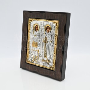 Archangels Icon Silver & Gold, Byzantine Religious Gift • Wall Art Christian Home Gift • Wood ...