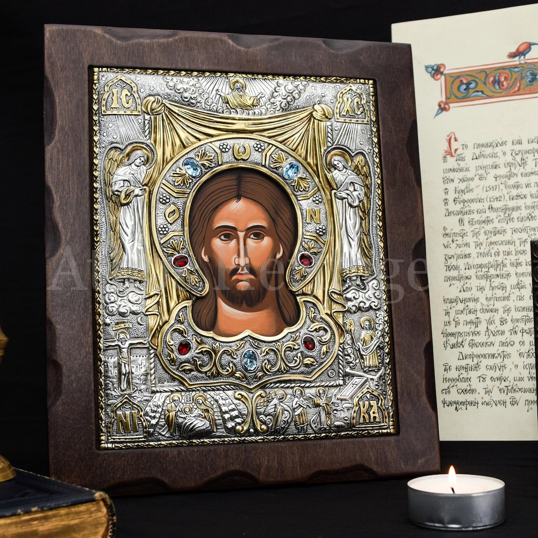 Jesus Christ Icon With Gemstones, Faith & Pray Gift for Christian Home ...