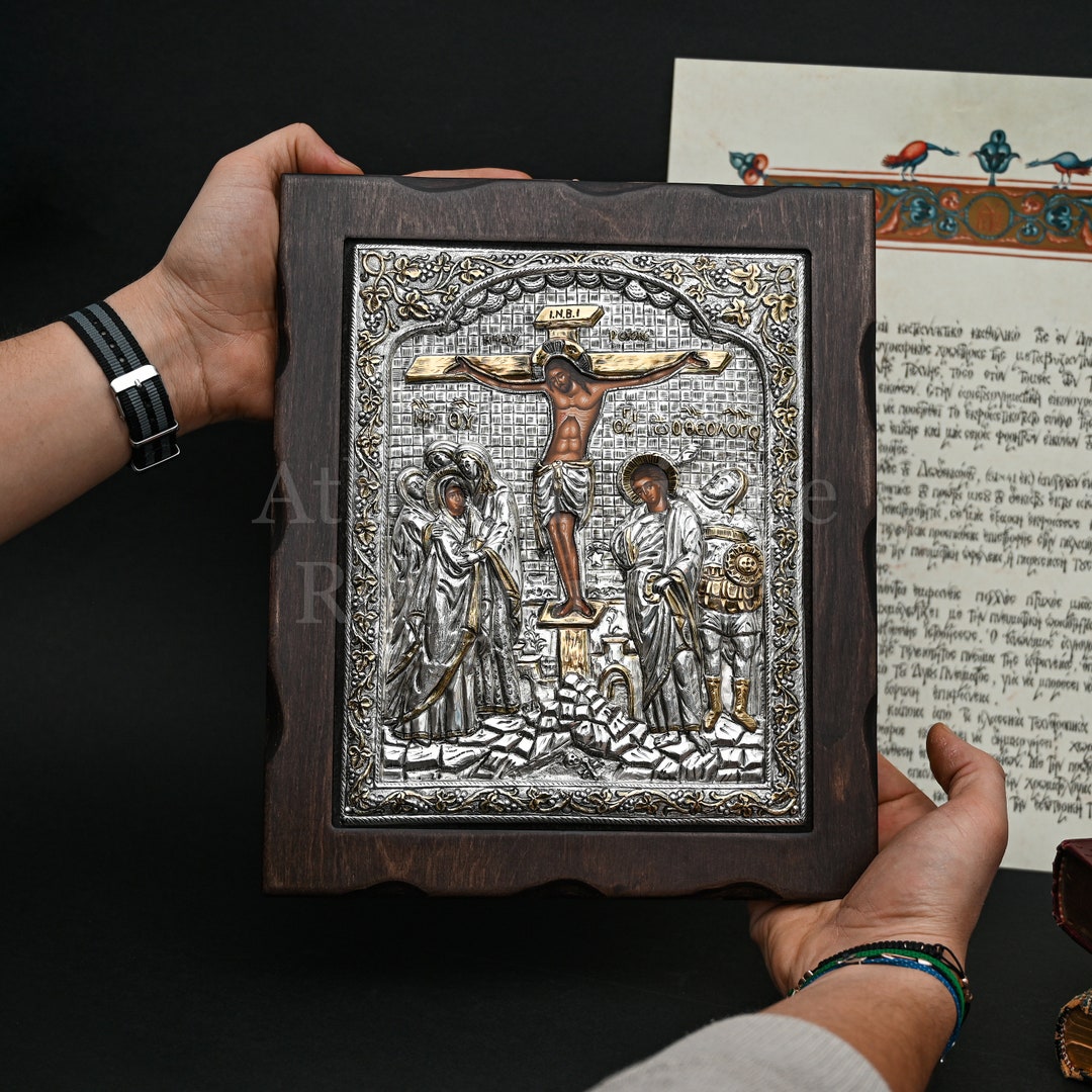Jesus Cross Icon Silver Sculptural Wall Hang· Orthodox Gift ...