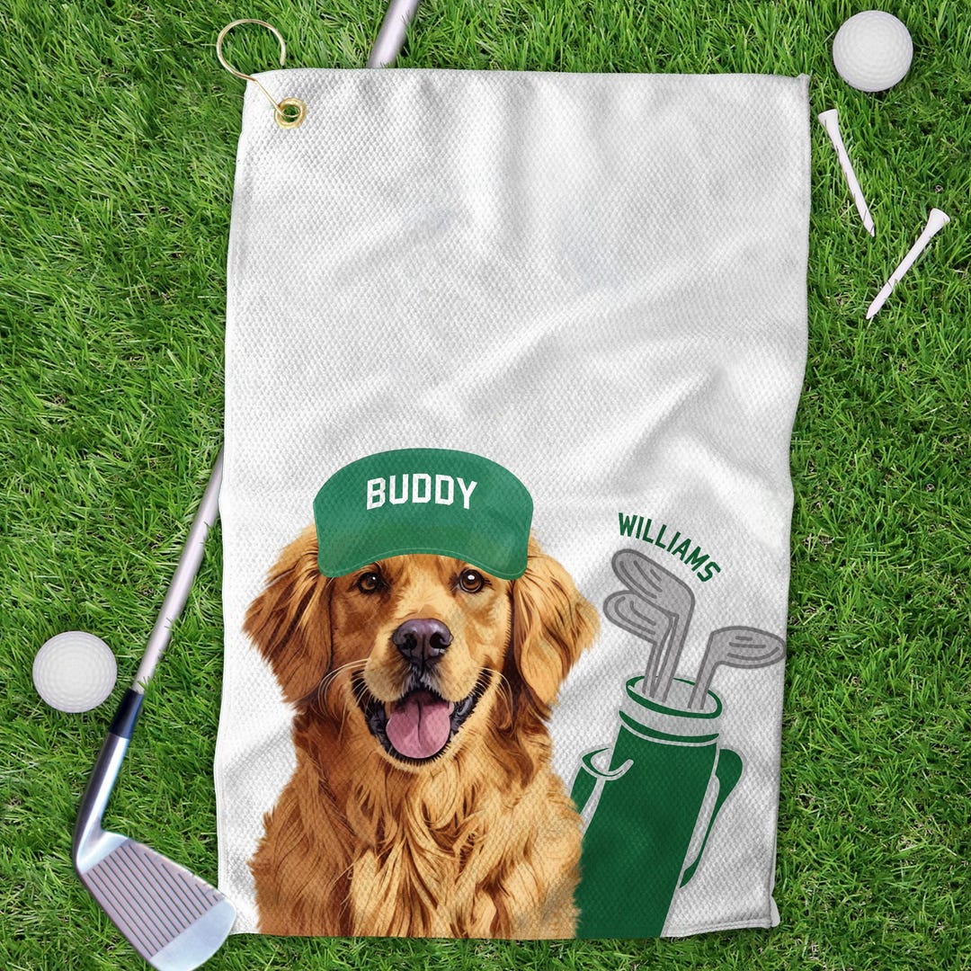 Personalized Pet Golf Towel With Photo & Name, Custom Dog Towel, Cat Golf Rag, Golf Gifts for ...