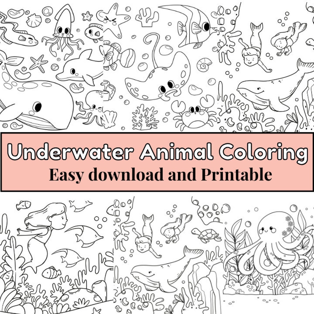 Underwater Animal Coloring, Coloring Poster, Water Coloring Printable ...