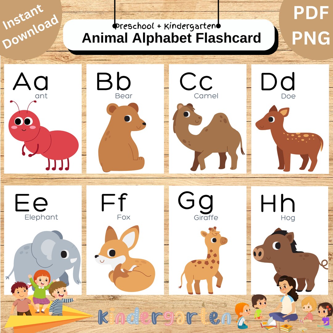 Animal & Alphabet Flash Cards Printable Flashcards for Kids Classroom ...
