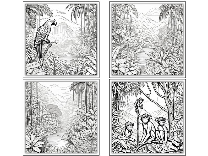 Coloring Page Jungle Coloring Page for Adult Colouring Sheet Digital ...