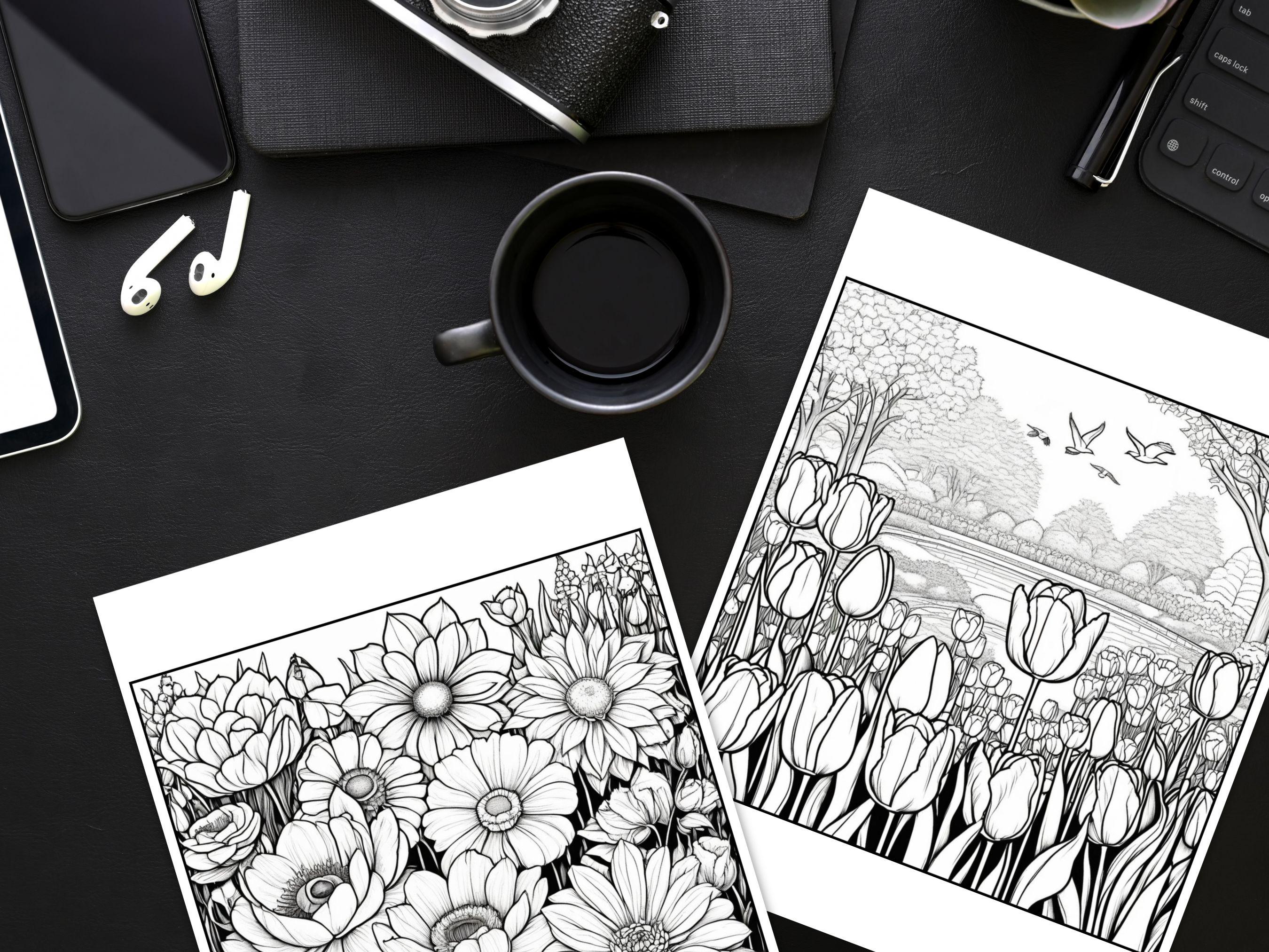 Coloring Page With Flower Colouring Page for Adult Color Sheet Digital ...
