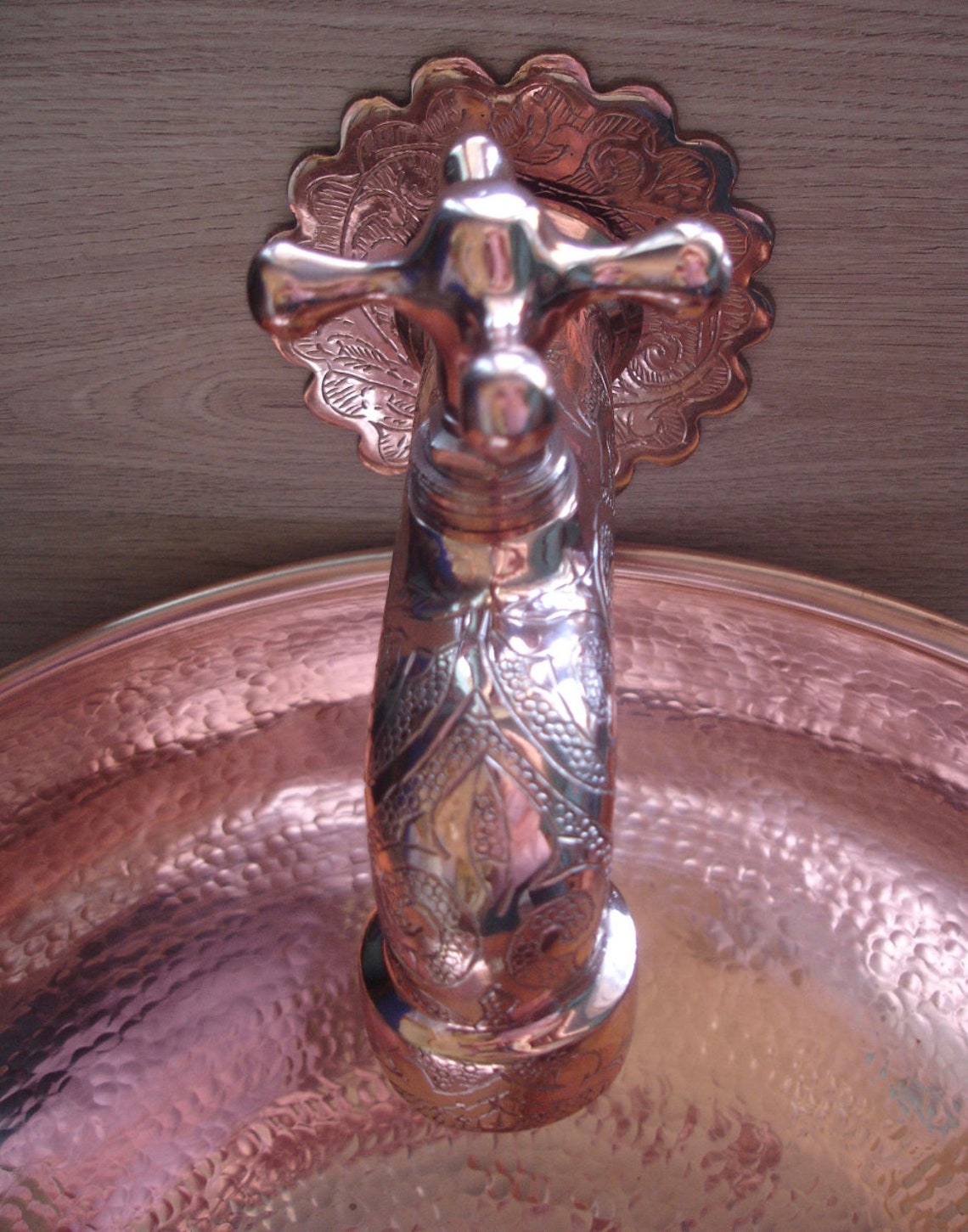 Moroccan COPPER Colour Hand ENGRAVED Chunky Wash Basin Faucet Wall ...