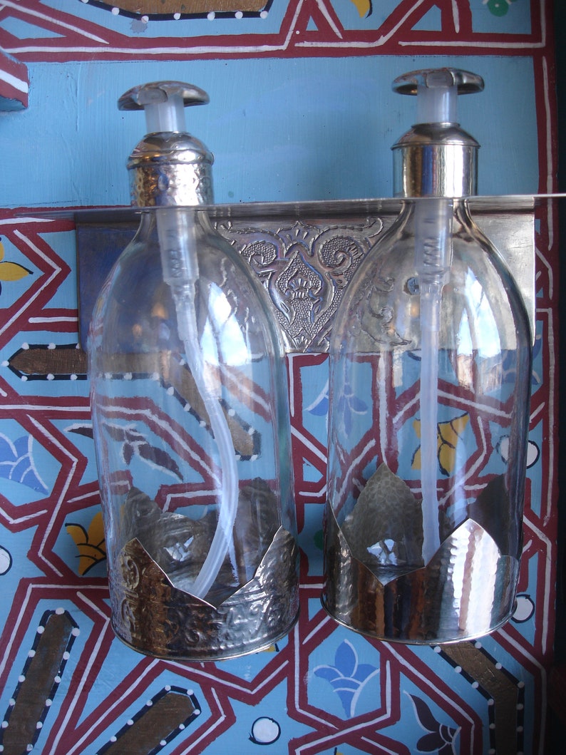 Moroccan Hand Hammered CLEAR Glass Empty Soap Pump Dispenser VARIOUS ...