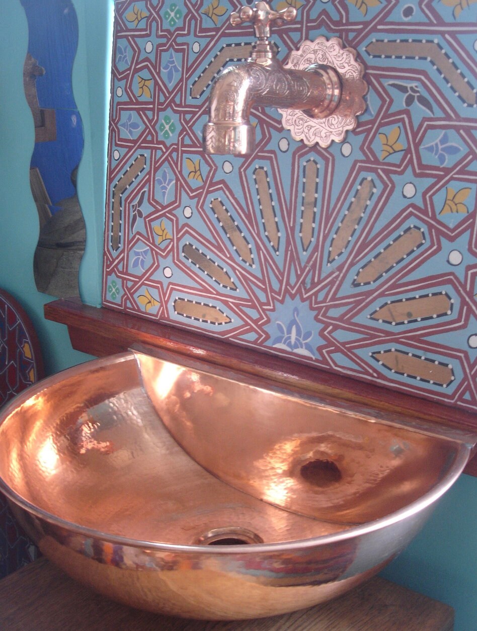 Moroccan COPPER Colour Hand ENGRAVED Chunky Wash Basin Faucet Wall ...