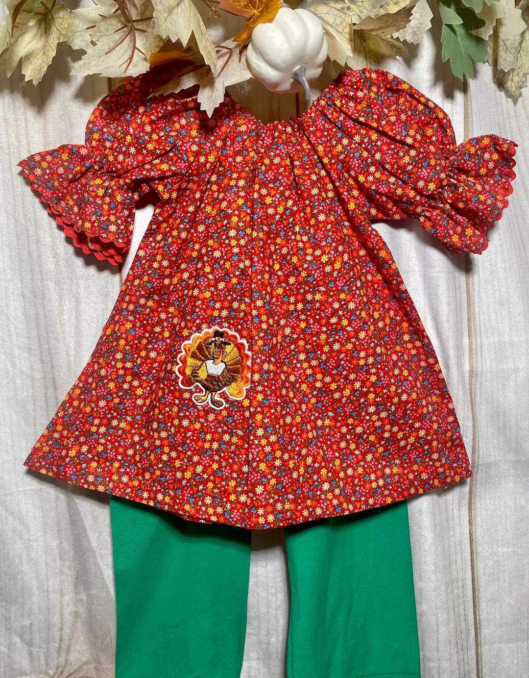 Thanksgiving Turkey & Fall Handmade Two-piece Dress Set for Baby Size 9 ...