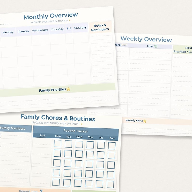 ADHD Friendly Family Wall Planner | Landscape Printable | Printable PDF ...