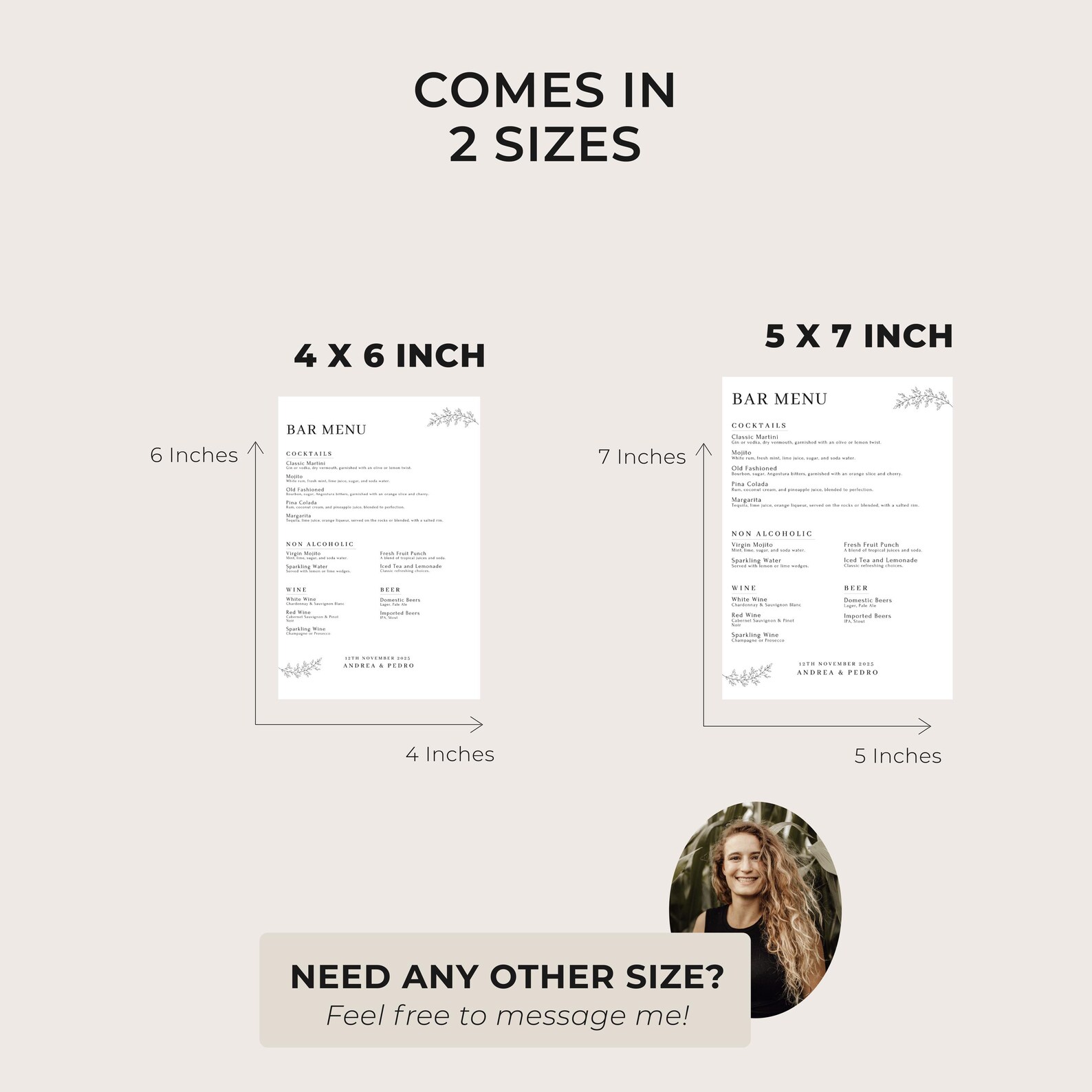 Minimalistic Wedding Bar Menu Template – Two-sided His & Her Signature ...