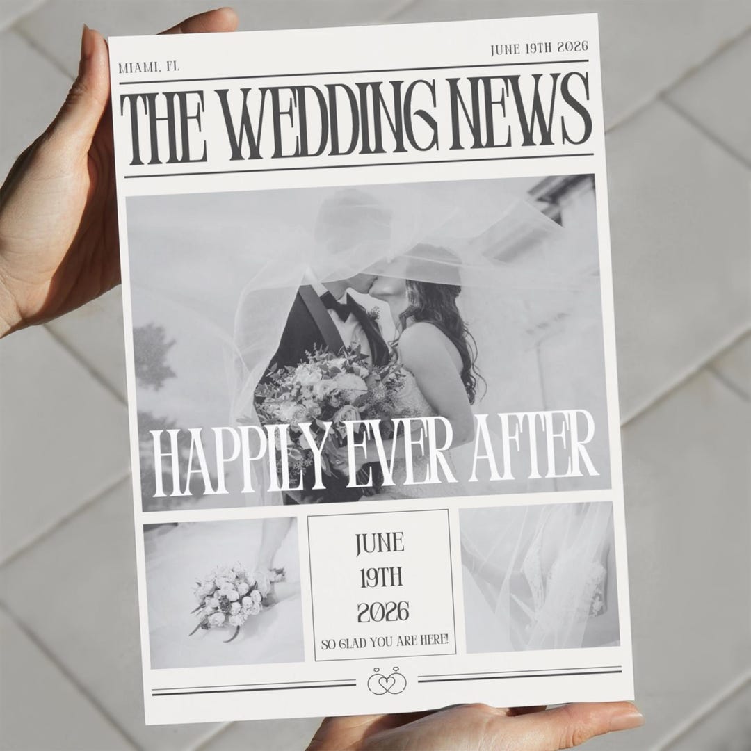 Vintage Wedding Newspaper, Large Newspaper, Editable With Games, Bride ...