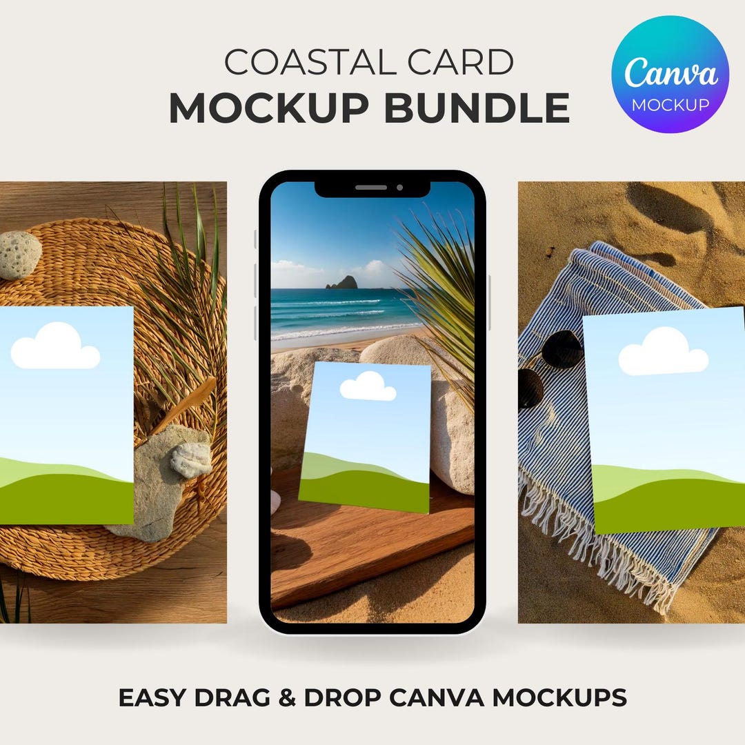 Coastal Card Mockup Bundle | 3 Styled Card Mockups | Canva Editable ...