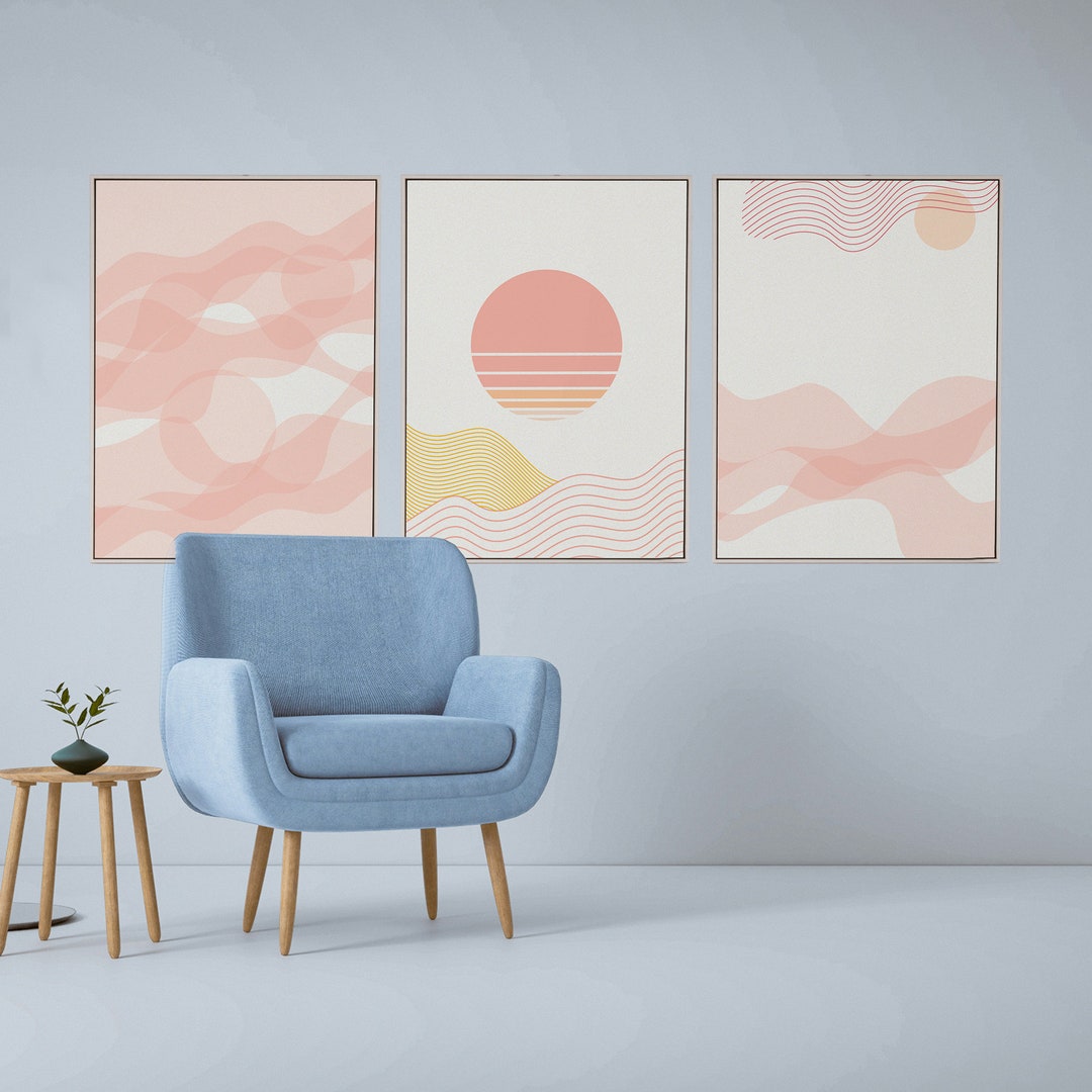 Joyful Wavy Sun Printable Poster Set of 3 in Peach 2024 Funki Dopamine ...