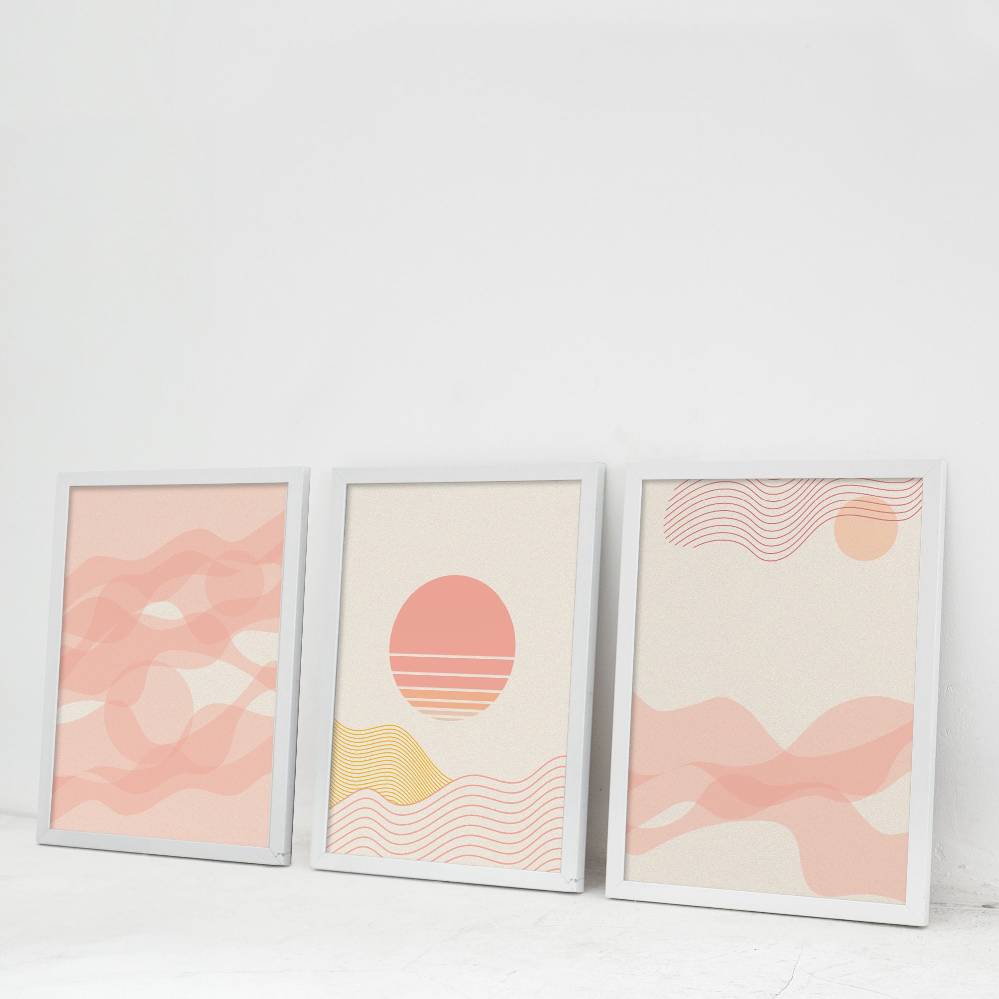 Joyful Wavy Sun Printable Poster Set of 3 in Peach 2024 Funki Dopamine ...