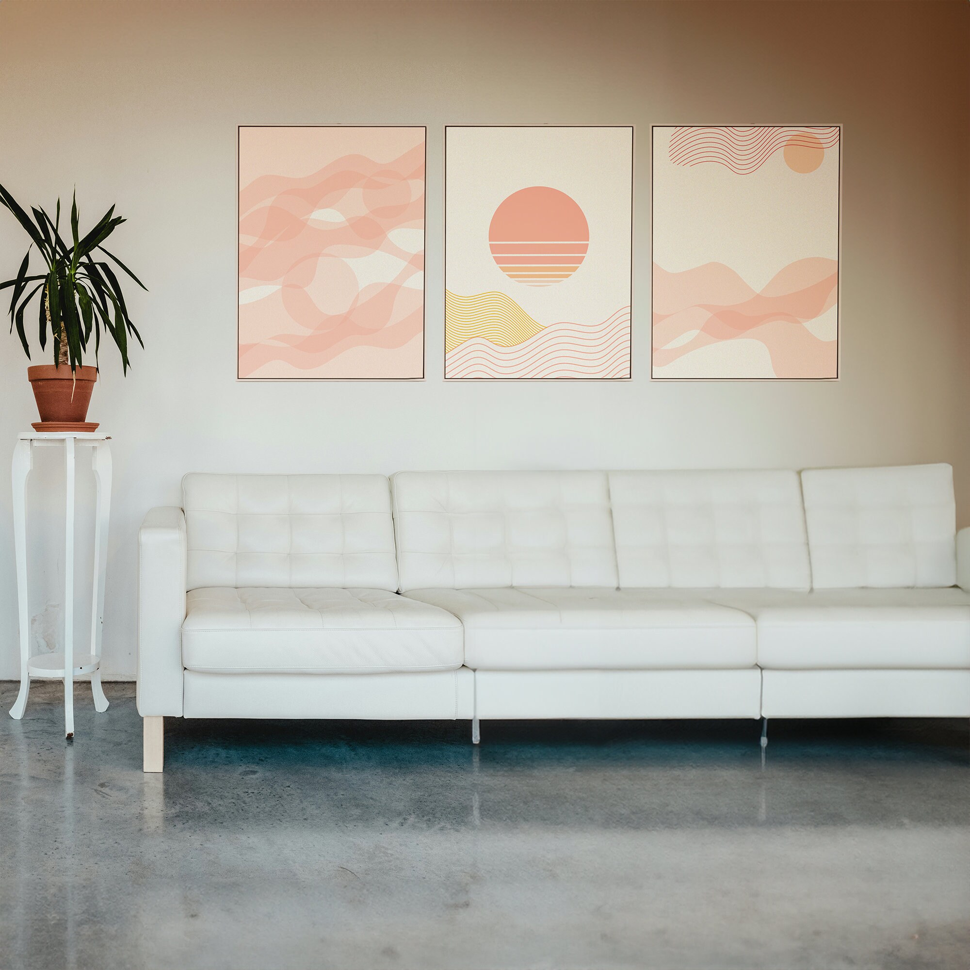 Joyful Wavy Sun Printable Poster Set of 3 in Peach 2024 Funki Dopamine ...