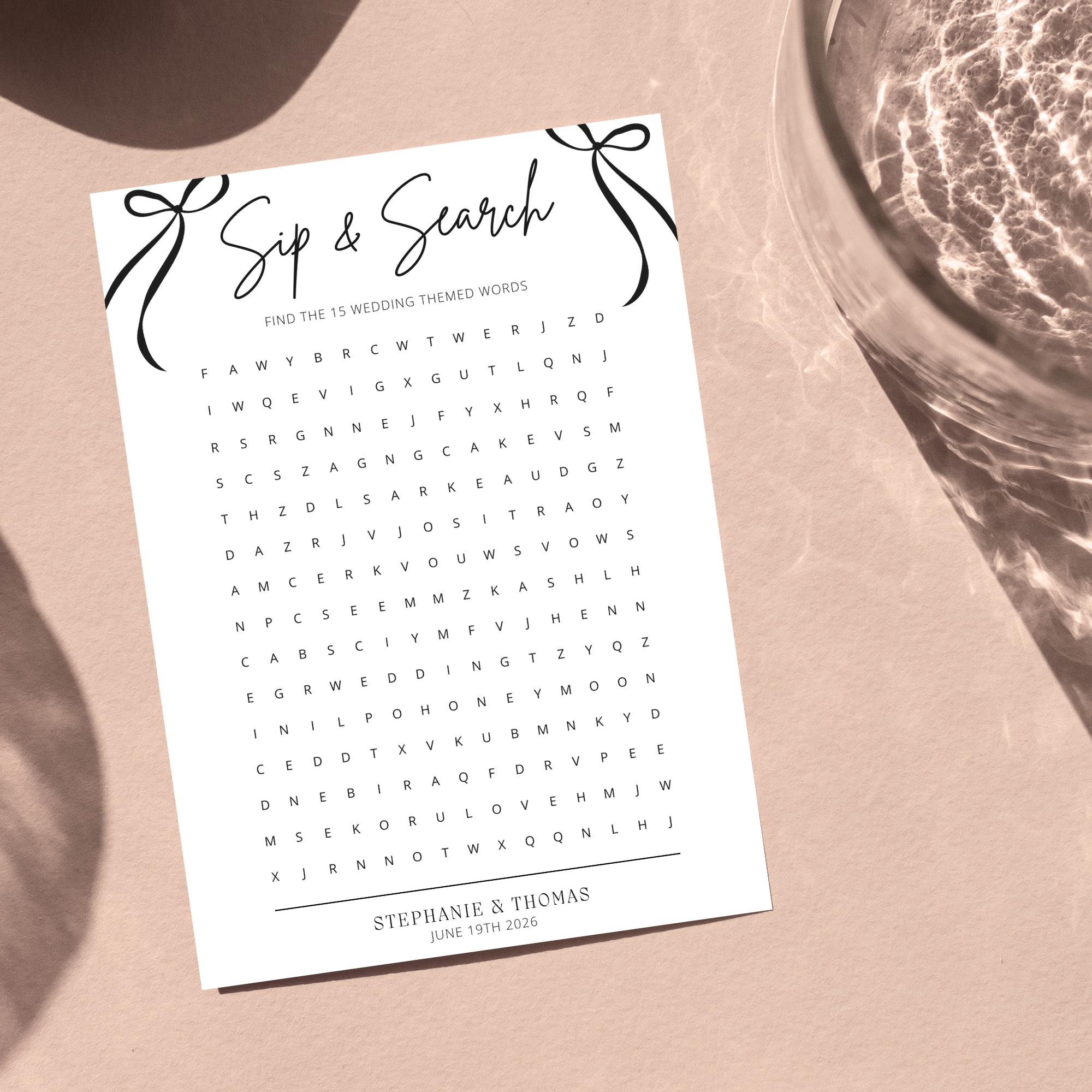 Classy Wedding Word Search – Sip and Search Canva Template ...