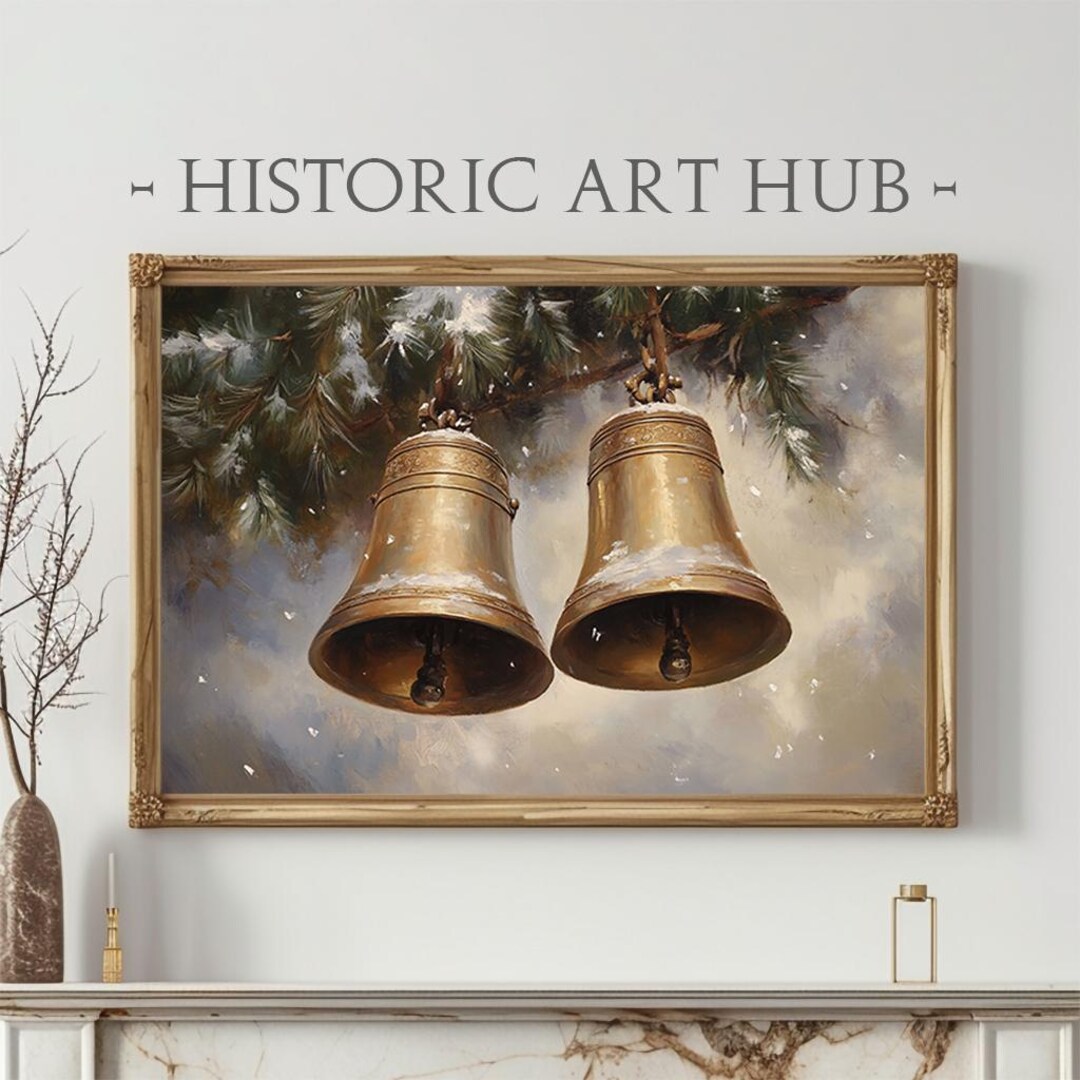 Printable Vintage Christmas Bells Wall Art Beautiful Winter Scene With ...