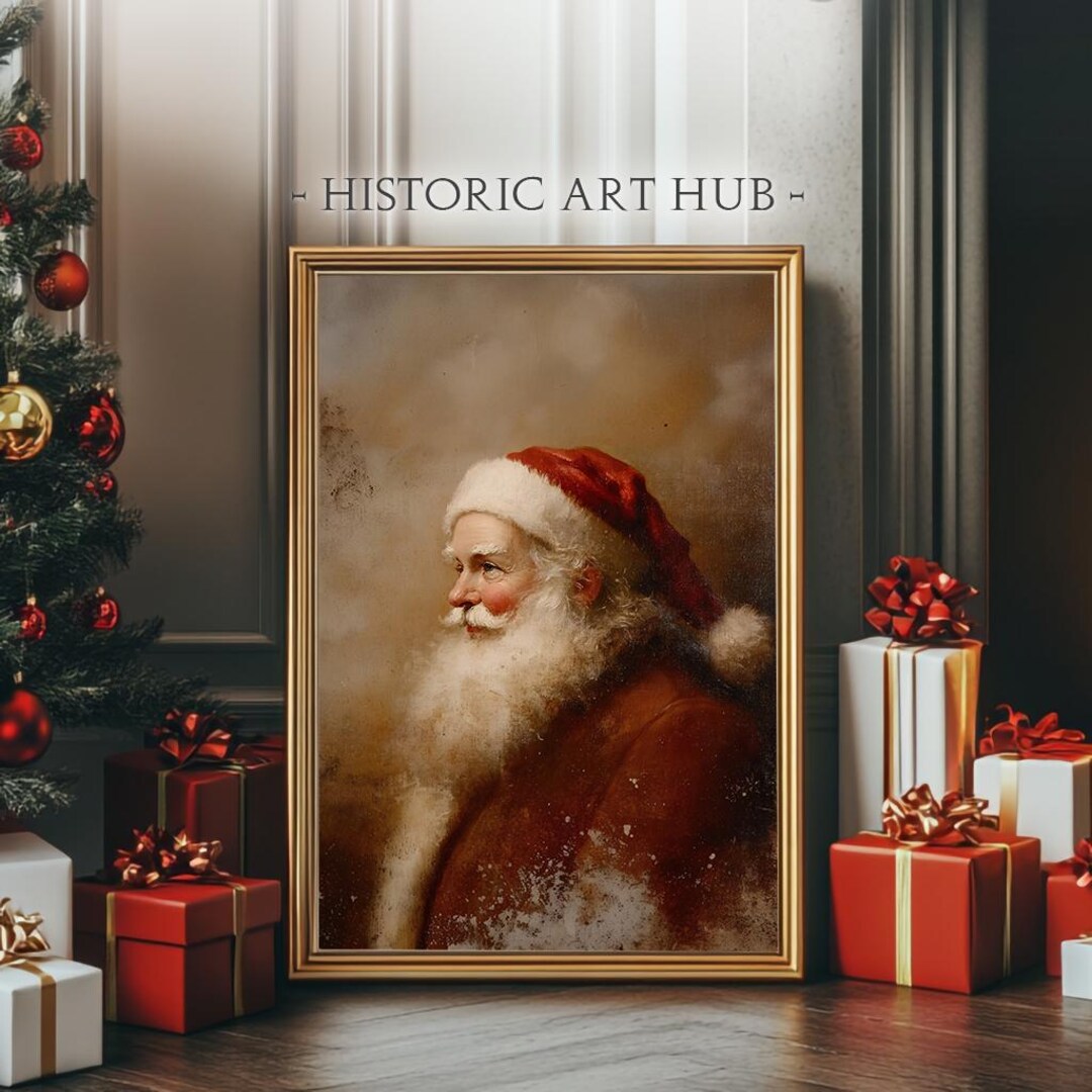 Printable Vintage Santa Portrait Art Christmas Wall Decor Festive and ...