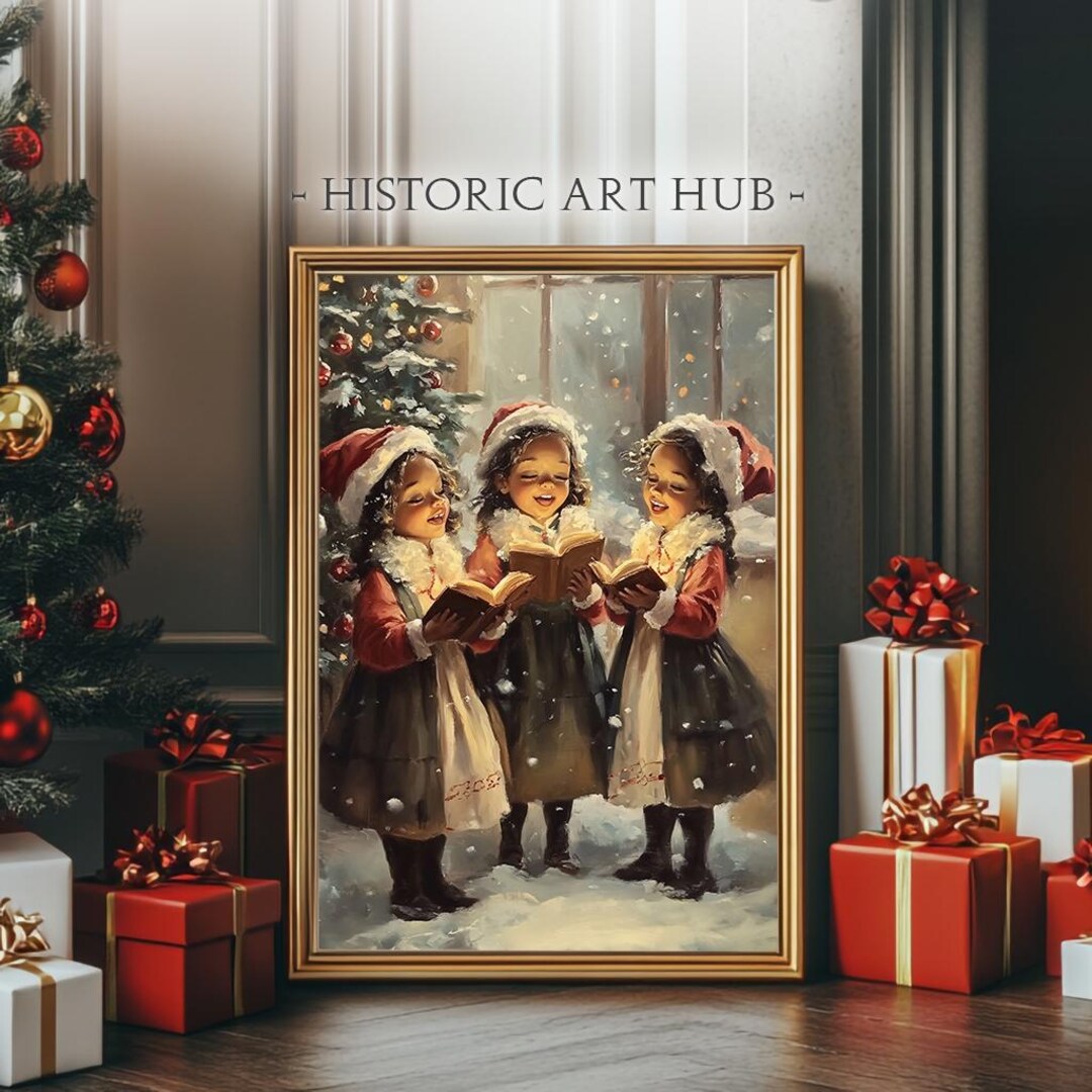 Printable Christmas Carolers Wall Art Cute Children Singing Oil ...