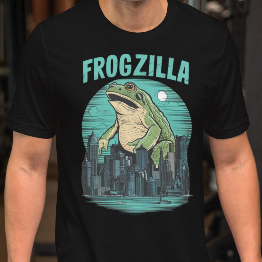 Frogzilla Funny Frog Tee - Quirky Cityscape Monster Design - Funny Frog ...