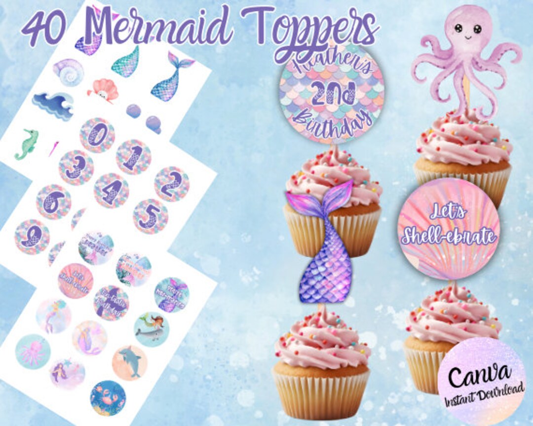 Editable Mermaid Cupcake Cake Toppers Downloadable Mermaids Printable ...