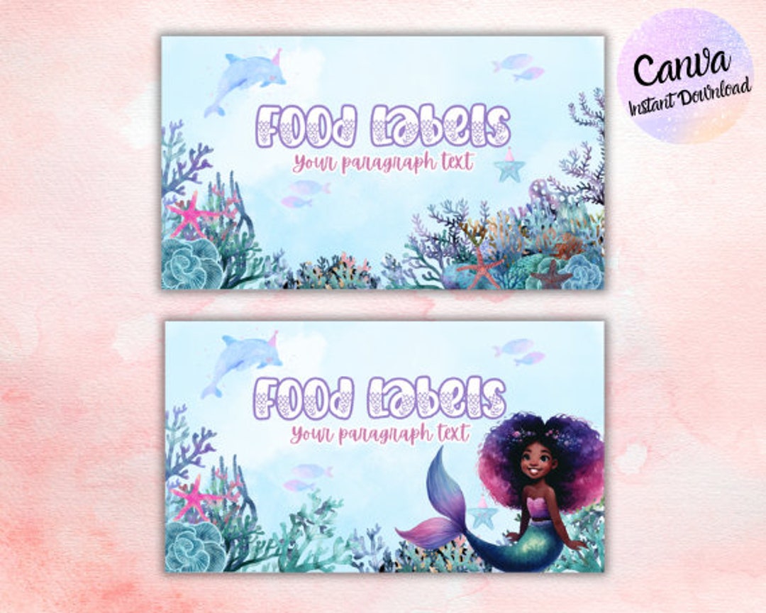 Mermaid Birthday Party Food Labels Watercolor Mermaids Tails Parties ...