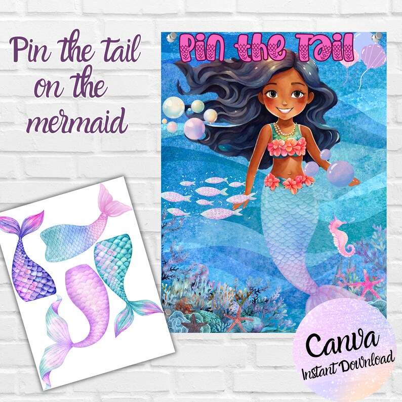 Printable Pin the Tail on the Mermaid Poster Birthday Party Games Girls ...