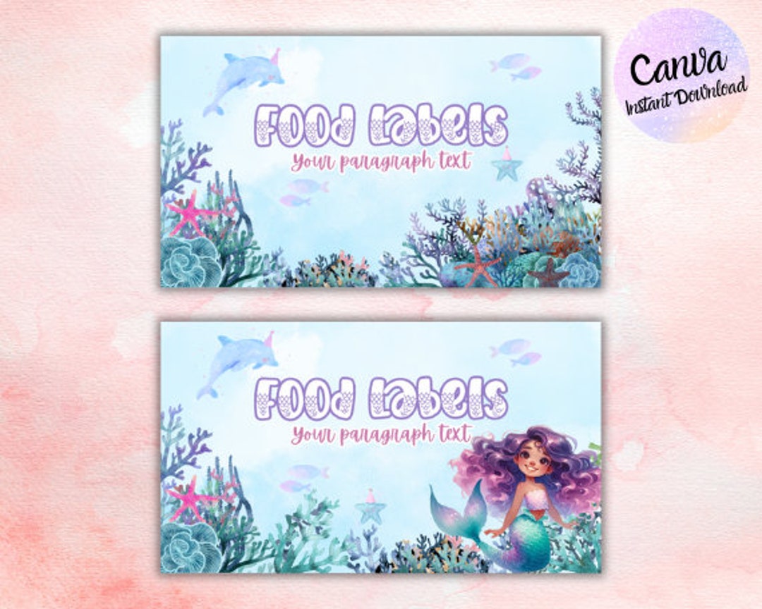 Mermaid Birthday Party Food Labels Watercolor Mermaids Tails Parties ...