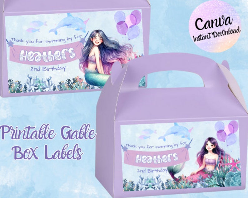 Mermaid Birthday Thank You Labels Mermaids Party Favors Box Label Under ...