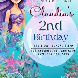 Mermaid Editable Birthday Invitation SVG Mermaid Invites Under the Sea ...