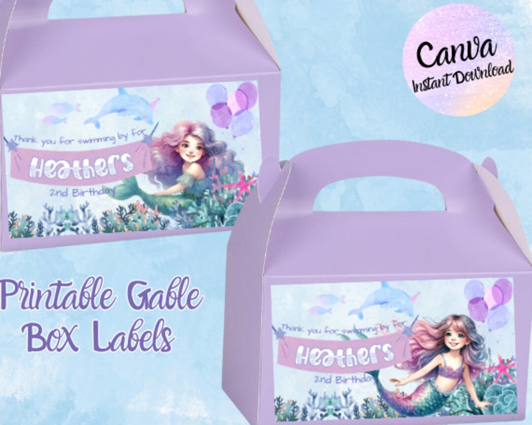 Mermaid Birthday Thank You Labels Mermaids Party Favors Box Label Under ...