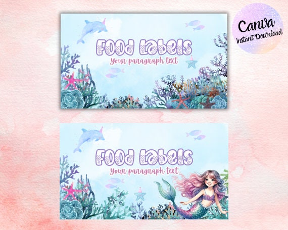 Mermaid Birthday Party Food Labels Watercolor Mermaids Tails Parties ...