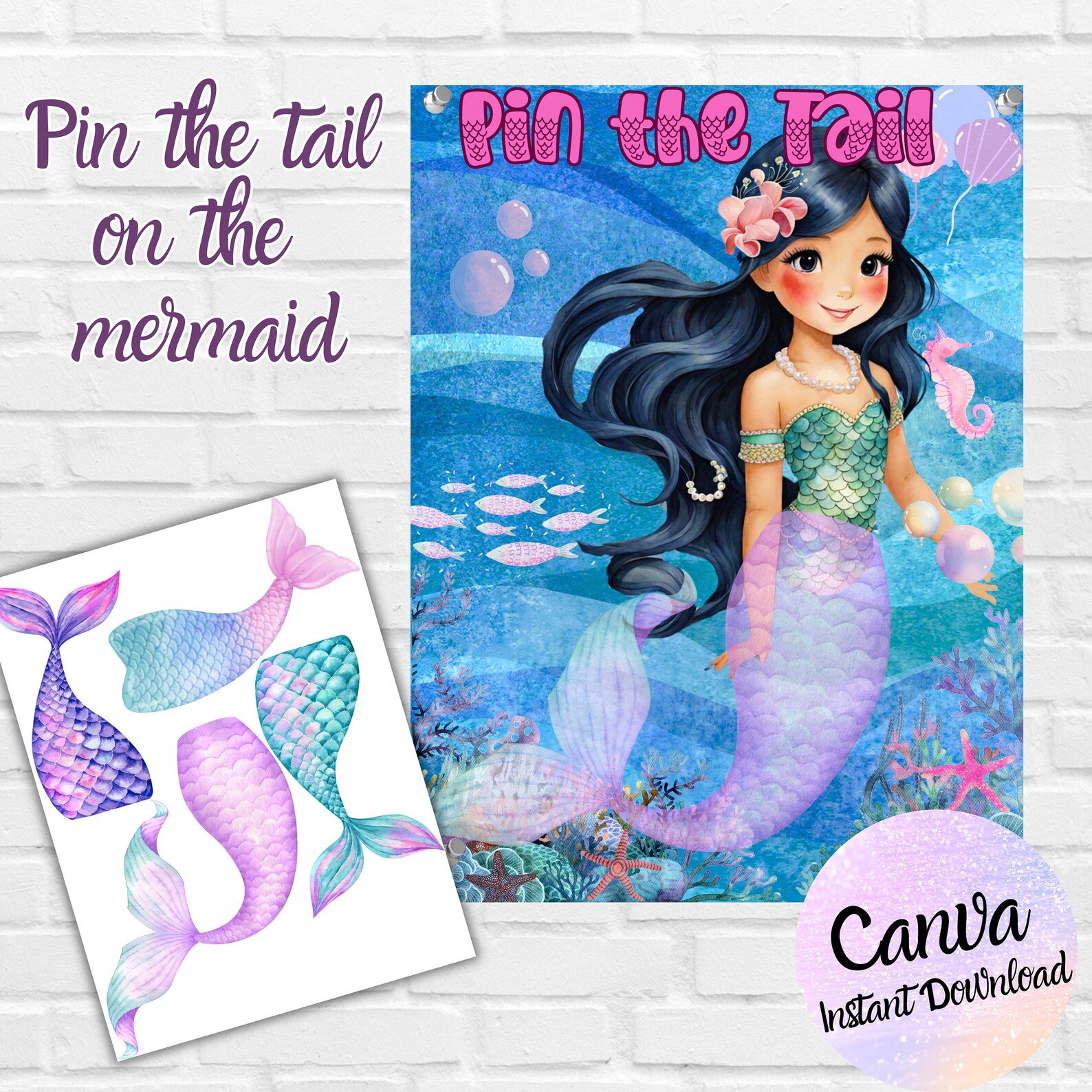 Printable Pin the Tail on the Mermaid Poster Birthday Party Games Girls ...