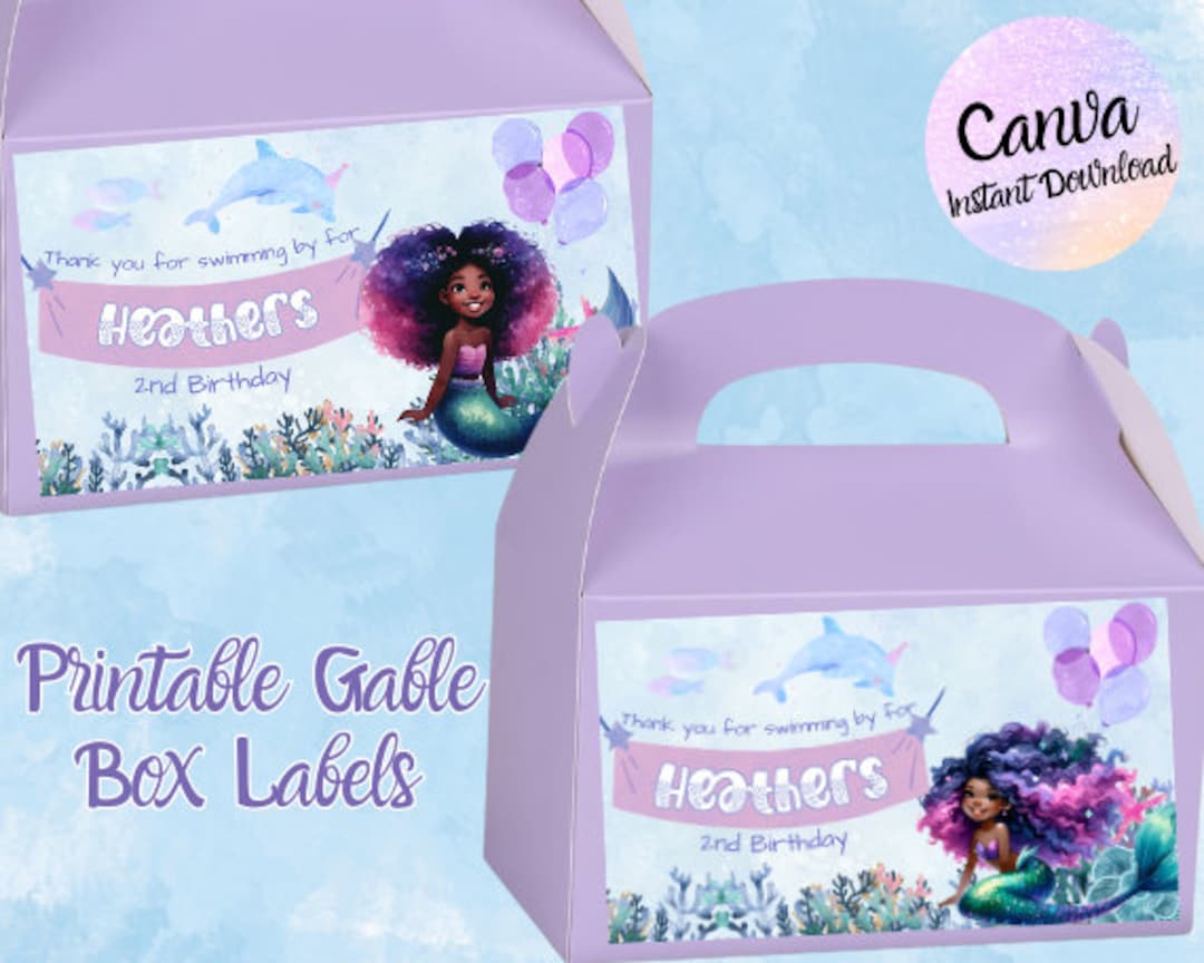 Mermaid Birthday Thank You Labels Mermaids Party Favors Box Label Under ...