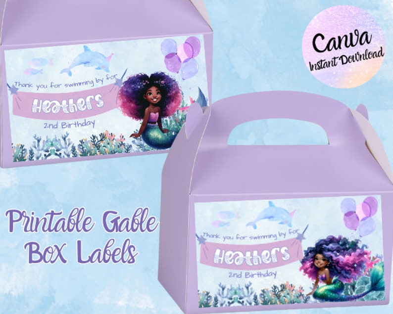 Mermaid Birthday Thank You Labels Mermaids Party Favors Box Label Under ...