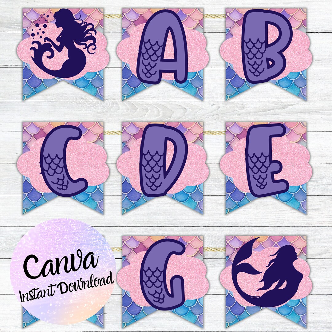 Little Mermaid Birthday Party Printable Banner Under the Sea Mermaid ...