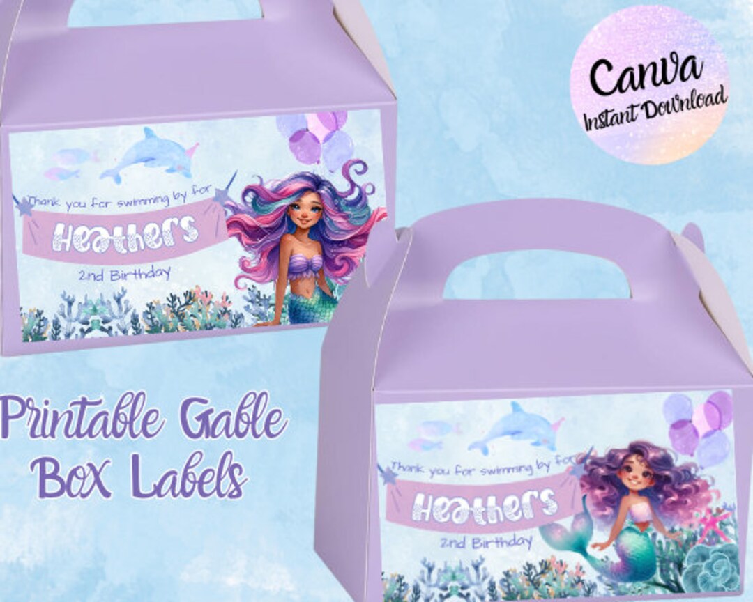 Mermaid Birthday Thank You Labels Mermaids Party Favors Box Label Under ...