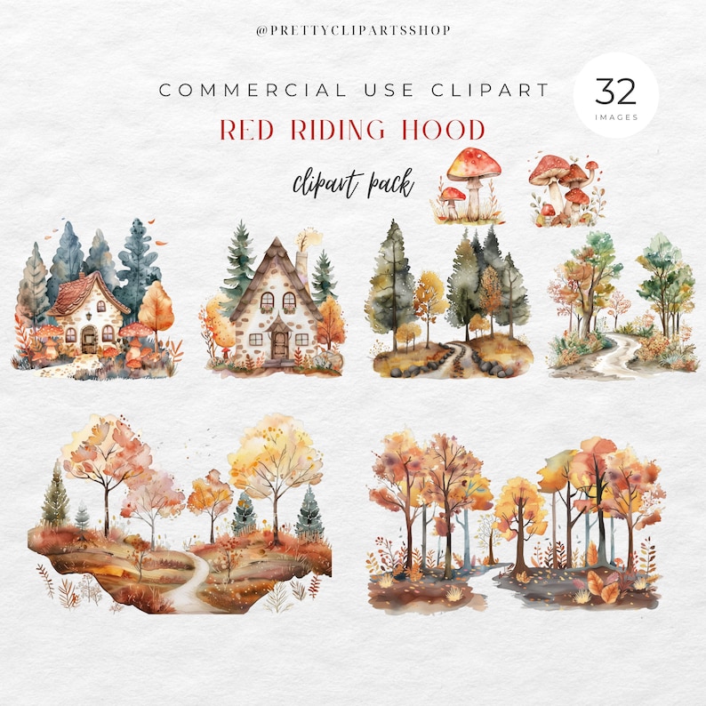 Little Red Riding Hood Clipart, Fairytale Clipart, Woodland, Cute ...