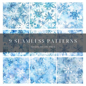 9 Watercolor Snowflakes Seamless Pattern for Commercial Use, Watercolor ...